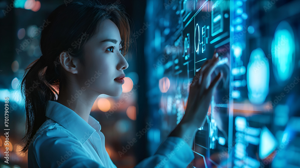 Future Tech Transformation: AI Chat with Businesswoman in Data Center ...