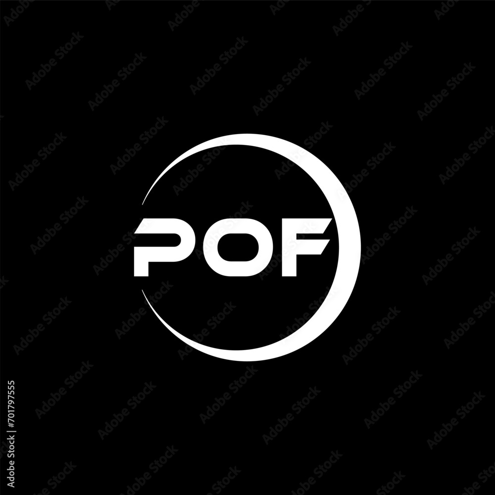 POF letter logo design with black background in illustrator, cube logo ...