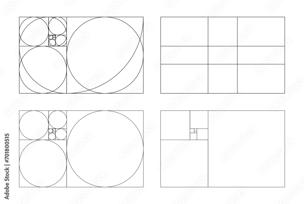 Golden ratio frames set. Method golden sections. Harmony proportions ...