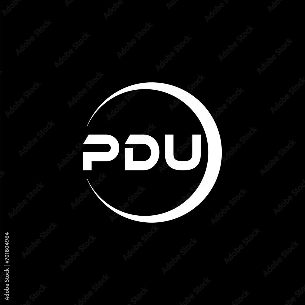 Vettoriale Stock PDU letter logo design with black background in ...
