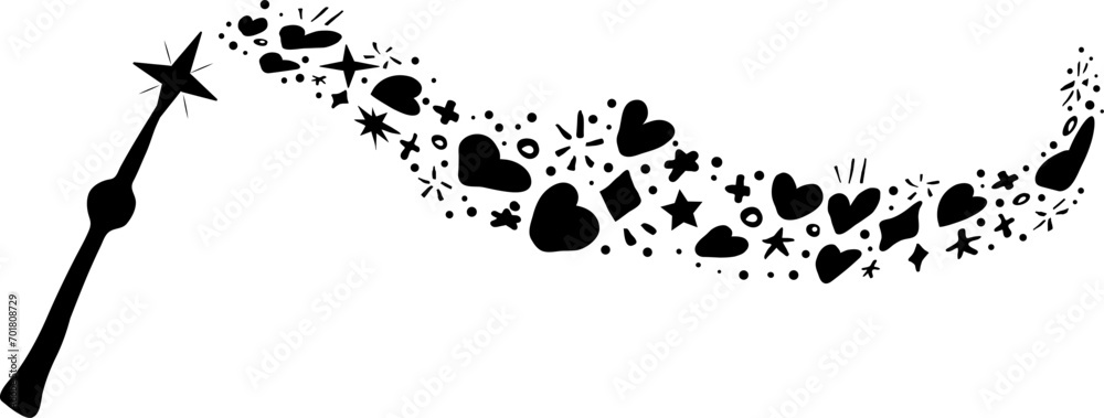 Love magic wand border background. Doodle Shiny stick. hand drawn ...