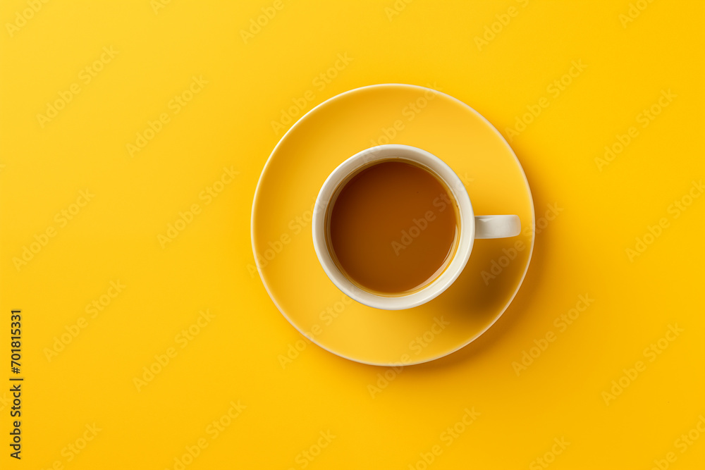 Teacup on soft yellow surface Overhead perspective Stock Photo | Adobe ...