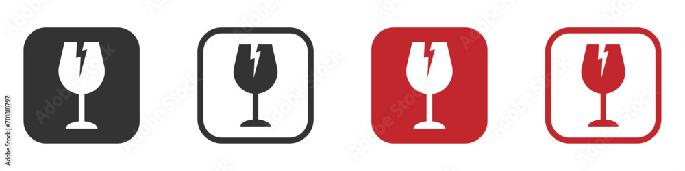 Fragile label vector symbols. Broken glass flat vector icons for ...