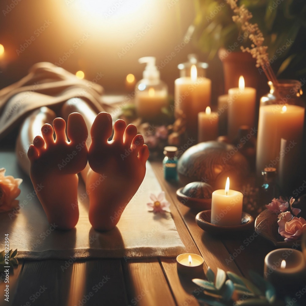 Women's feet at spa salon on pedicure procedure. Beautiful female feet ...