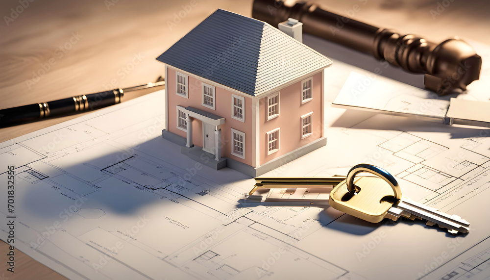 the house model and the house key are on the building plan, the ...