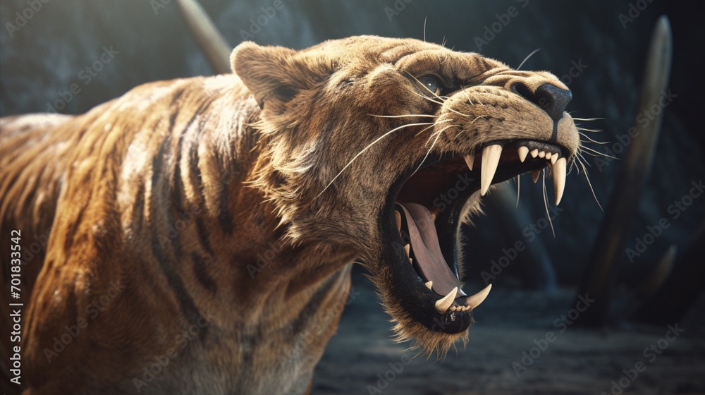 saber tooth tiger smilodon lived 42 million years ago.Generative AI ...