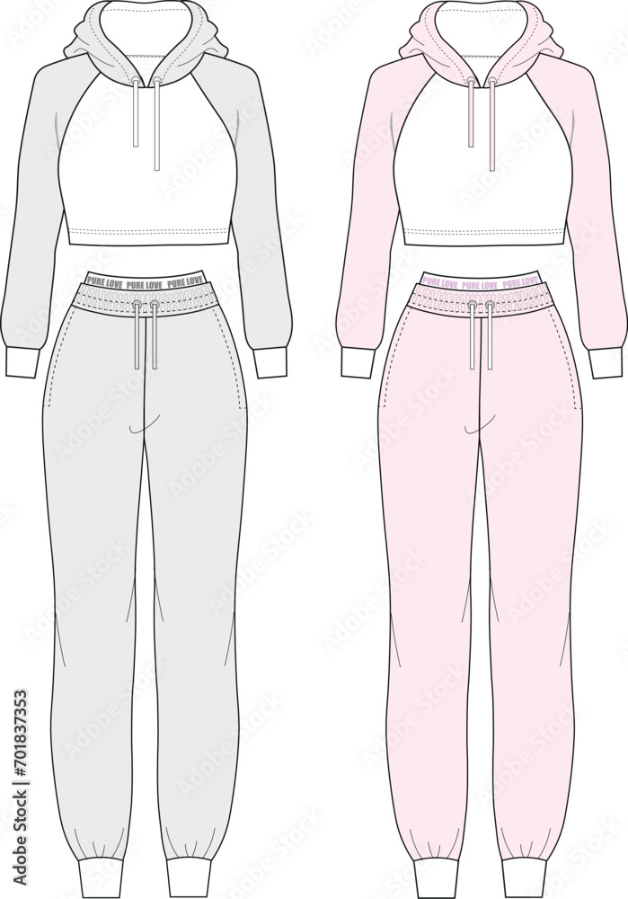womens tracksuit set ladies plain crop top hoodie and jogging bottom ...