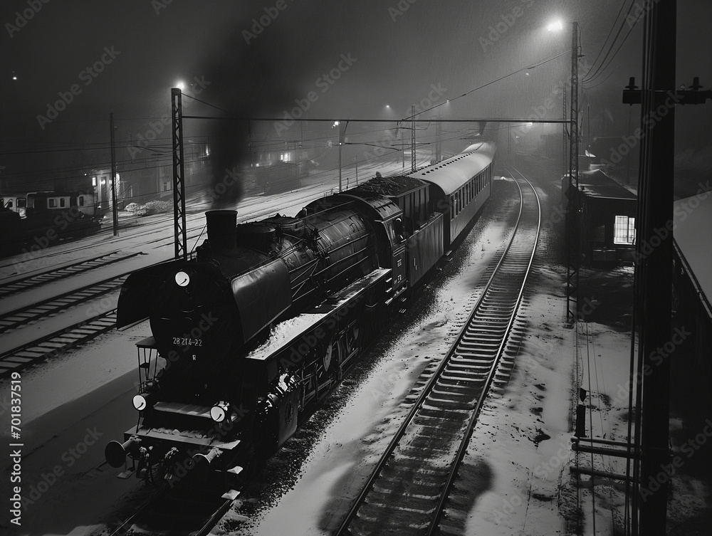 Eine Dampflok fährt im Winter in einen Bahnhof ein Stock Photo | Adobe ...