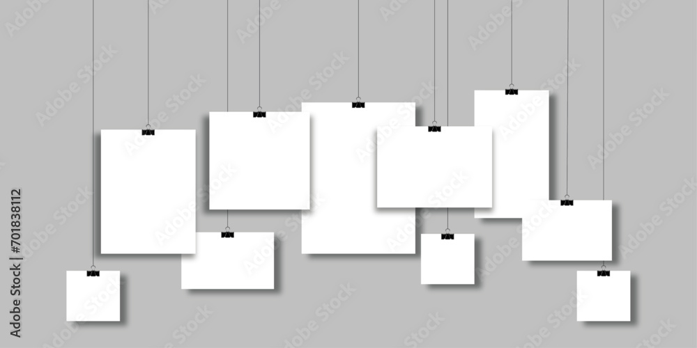 Poster paper mockup hanging list. Photo frame concept gallery portfolio ...