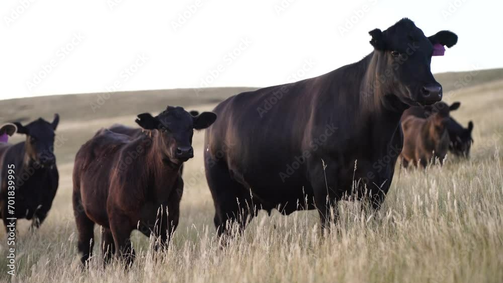 wagyu and angus beef cattle group of cows walking towards camera ...