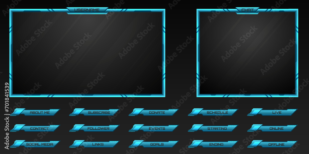 Stream Overlay Futuristic Neon Blue Webcam Frame and Stream Alert ...