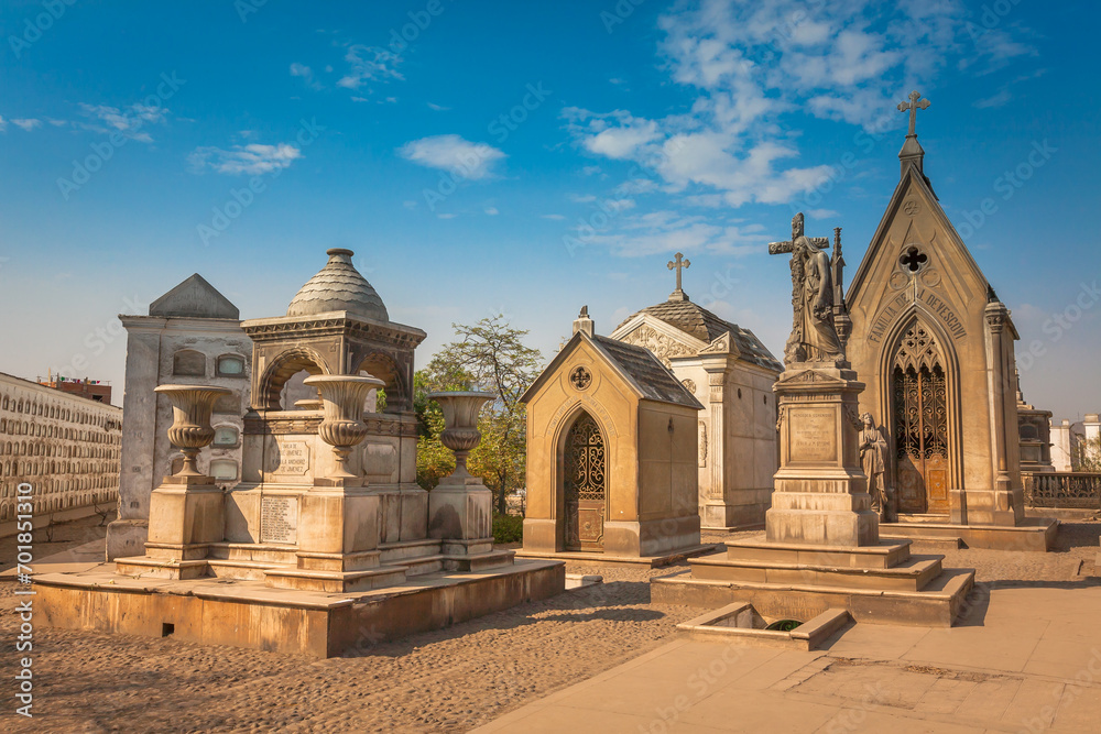 Tombs and monuments at the Presbitero Matias Maestro cemetery, Lima ...
