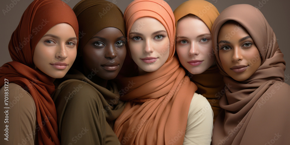 Muslim girls of different nationalities in hijabs. Stock Photo | Adobe ...