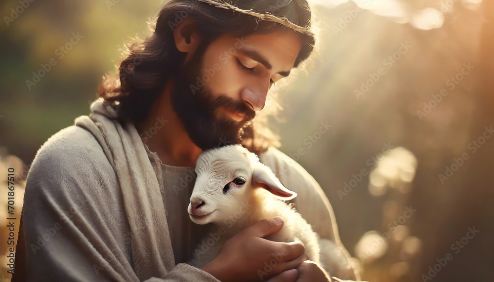 Depiction of Jesus Christ as Shepherd - Jesus Christ holding a Lamb ...