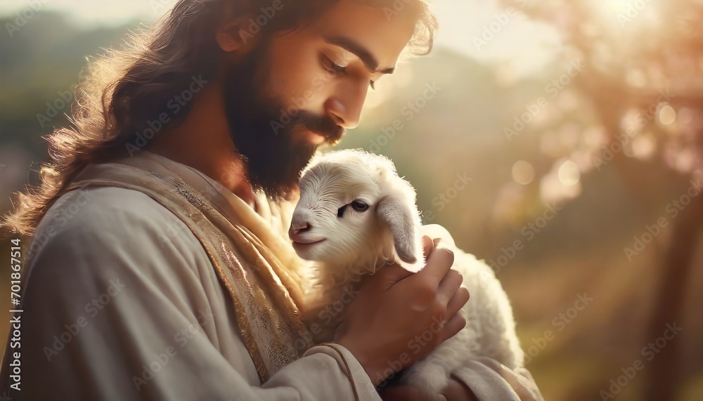 Depiction of Jesus Christ as Shepherd - Jesus Christ holding a Lamb ...