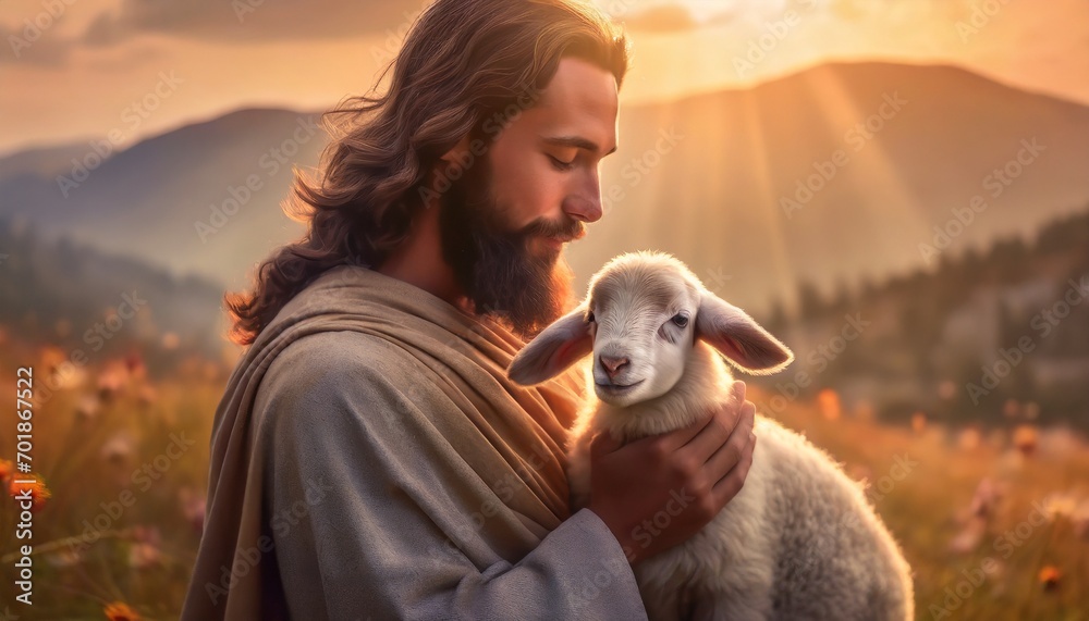 Depiction of Jesus Christ as Shepherd - Jesus Christ holding a Lamb ...