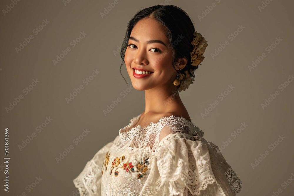 portrait of a Filipino woman, Beautiful Filipino Woman in Traditional ...