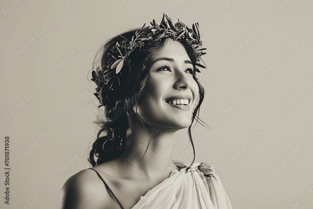 portrait of a Greek woman with curly hair, Beautiful Greek Woman in ...