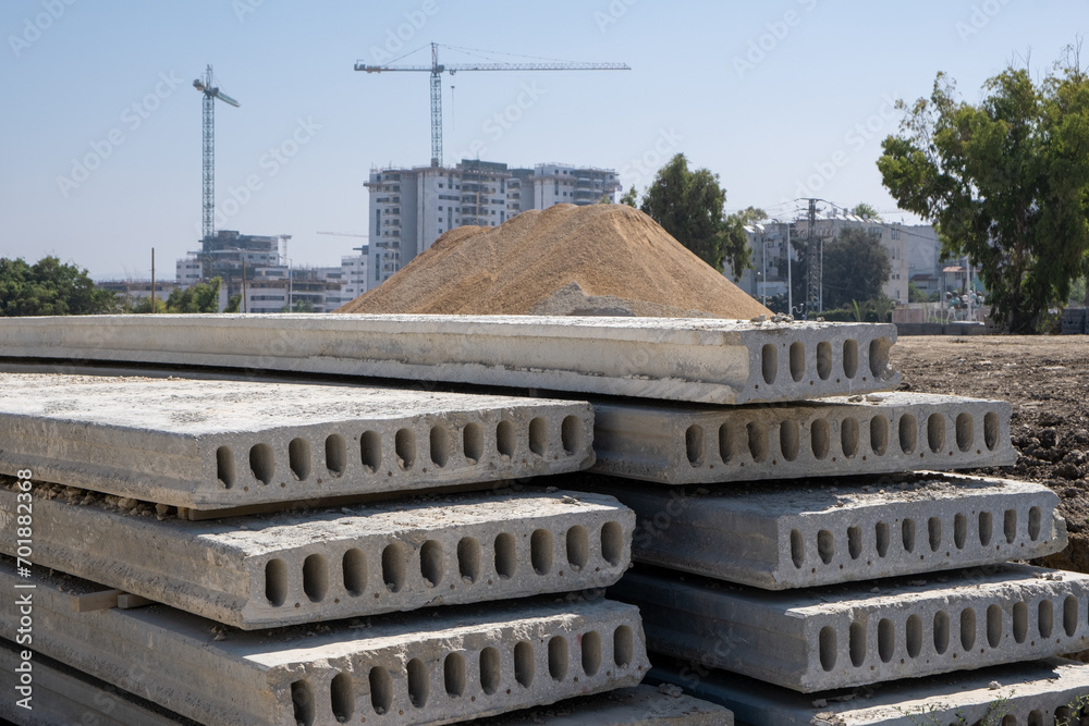 Stack of Prefabricated concrete slabs with hole for multi-story ...