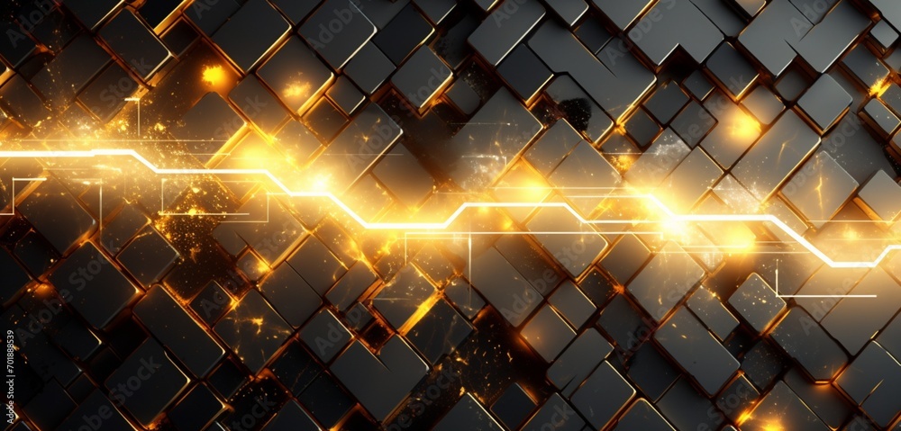 Abstract digital pixel design with a lightning bolt effect in yellow ...