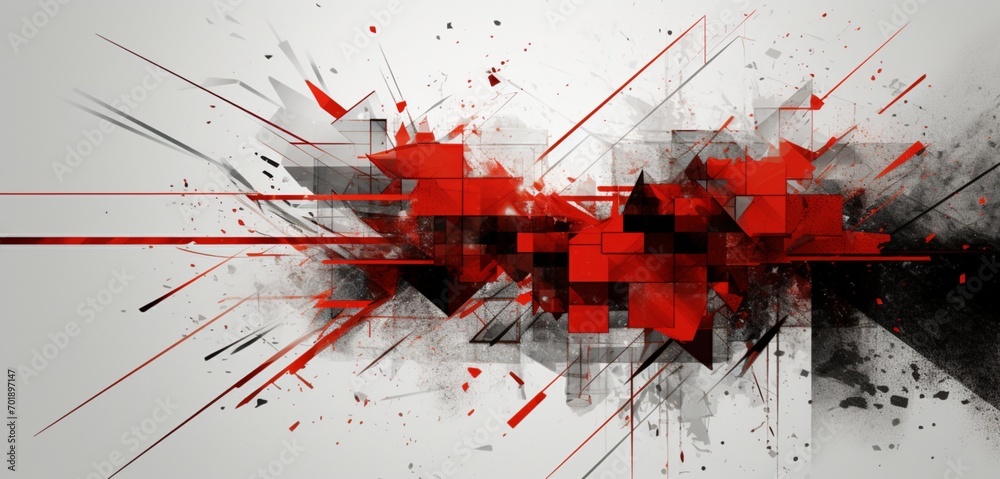 Abstract digital pixel design featuring a modern art splatter in red ...