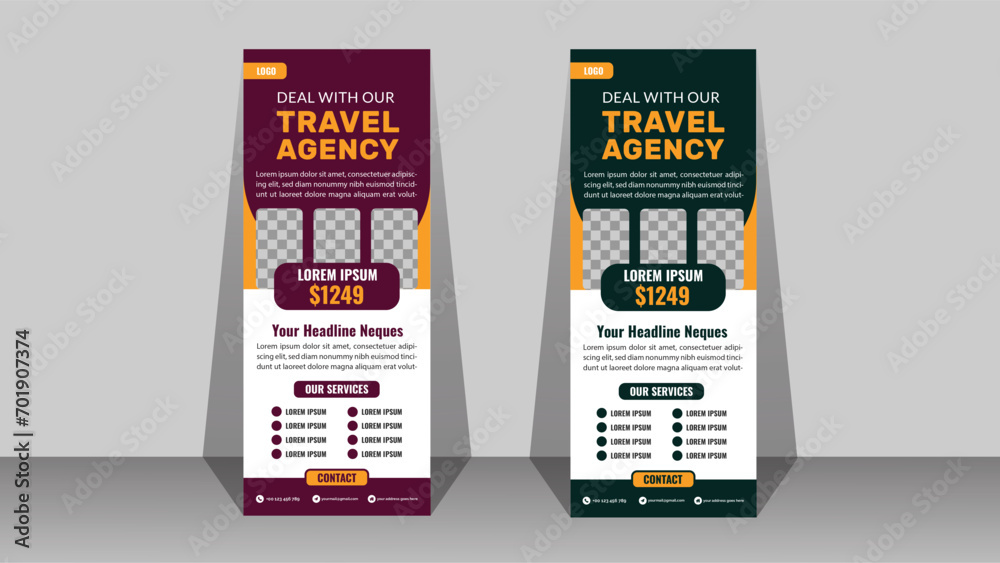 Travel vacation roll up banner design template, stand design, banner ...
