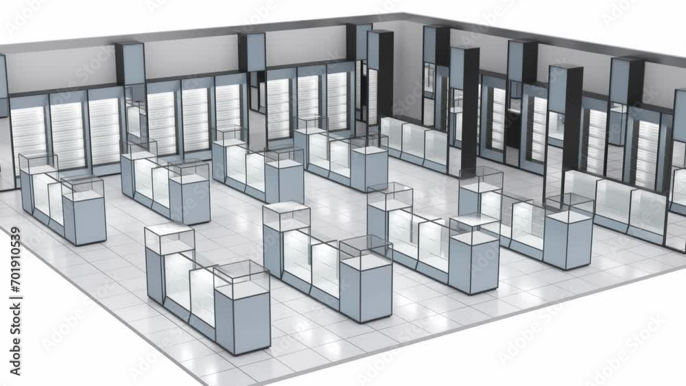 Vidéo Stock Retail floor plan with display cases and slatwall display ...