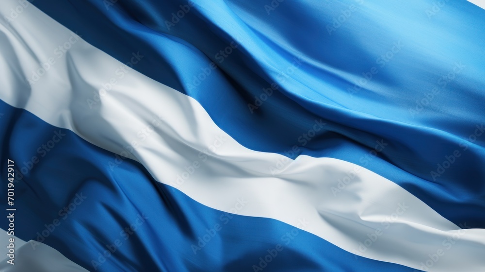 a close up of a blue and white flag with a white stripe on the bottom ...