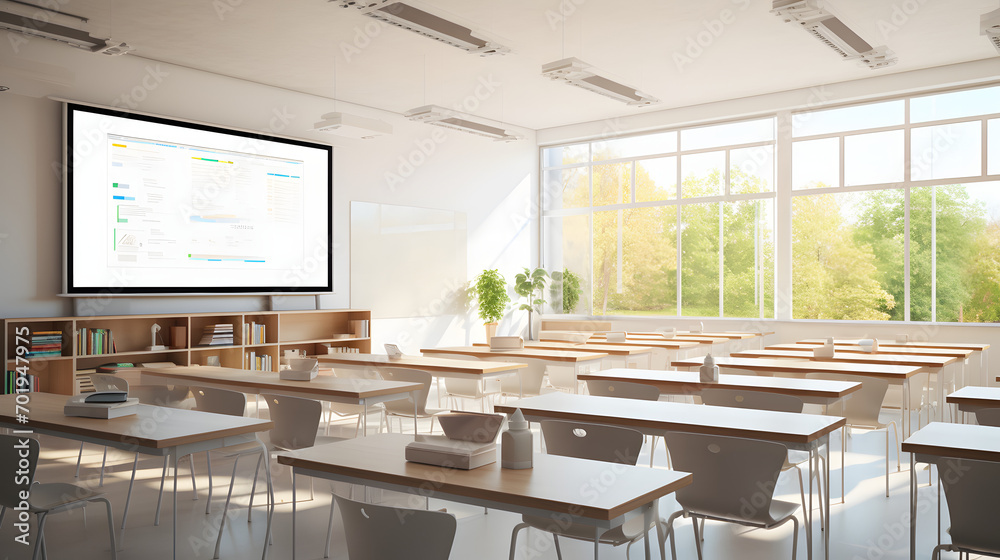 Modern classroom equipped with interactive smart boards and digital ...