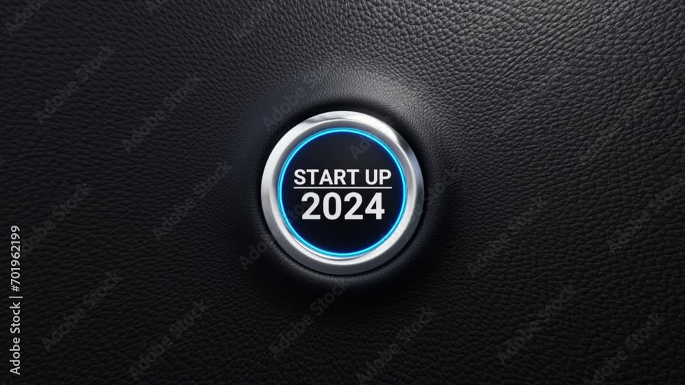 Start Up 2024 push button. Start Up 2024 modern car button with blue ...