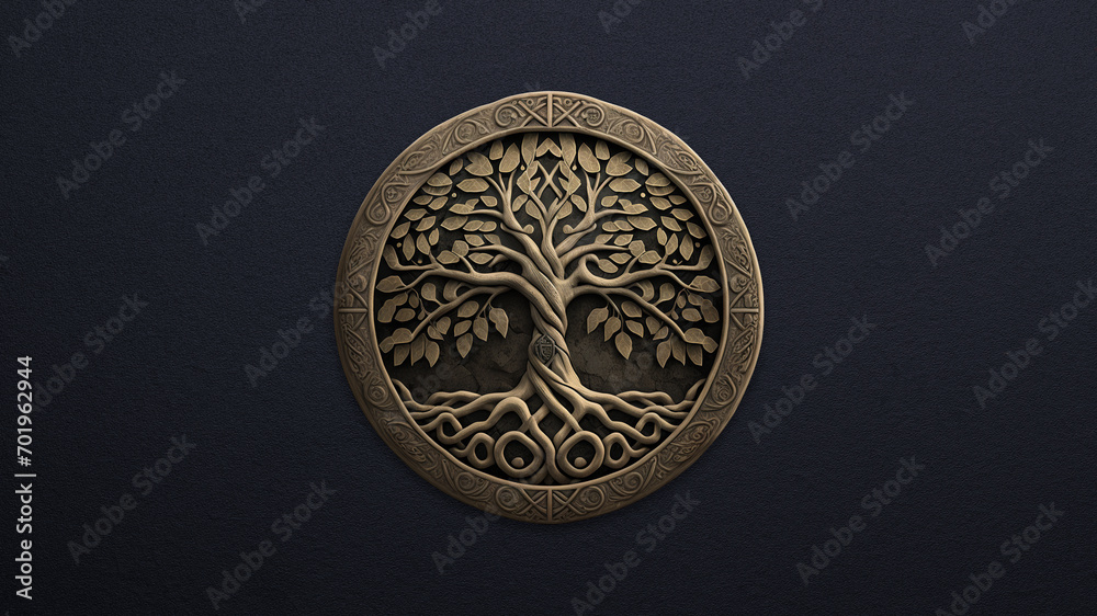 Tree of Life on dark blue leather background, desktop wallpaper. Stock ...