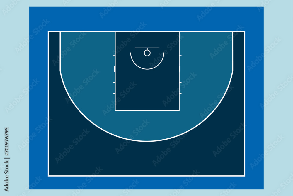 Half size basketball court vector illustration. Top view graphic layout ...
