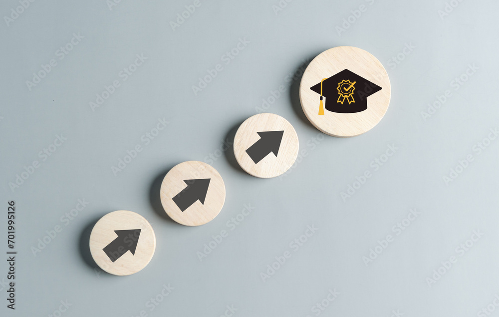 Steps of education leading to success goal. Taking strategic steps ...