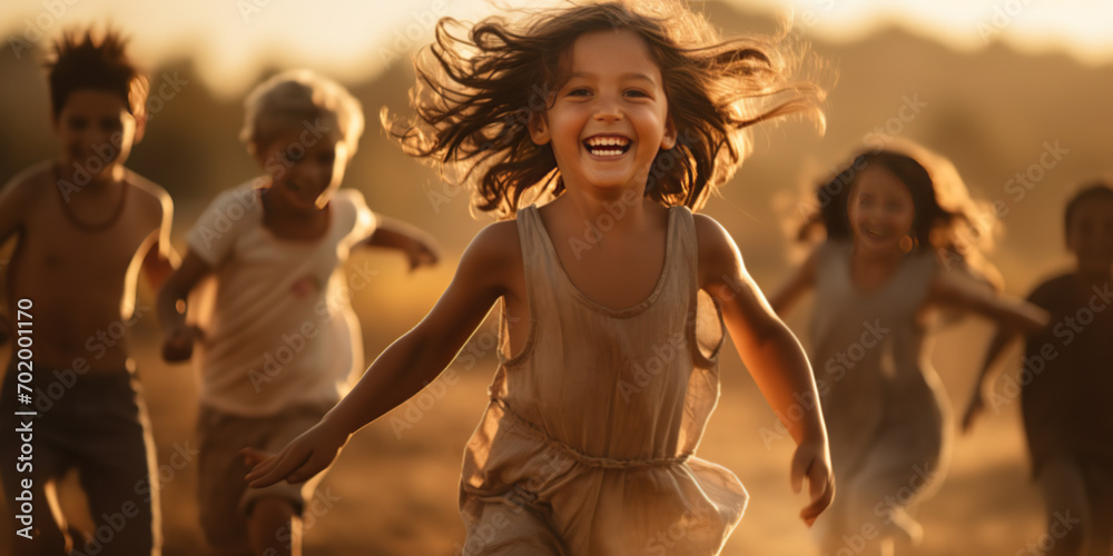 The wonderful carefree days of childhood visualized, happy kids playing ...