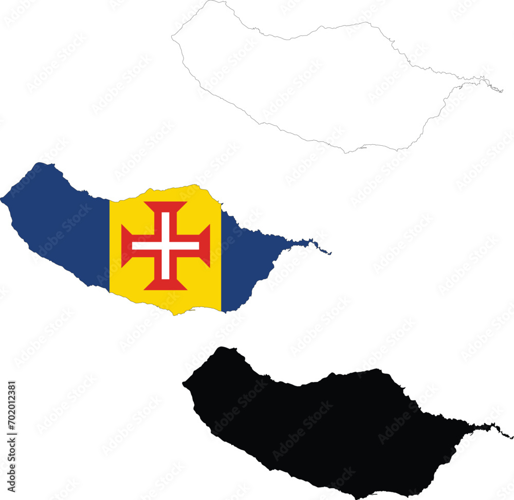 Map of Madeira. Madeira Map. Flag of Madeira maps territory. Outline ...