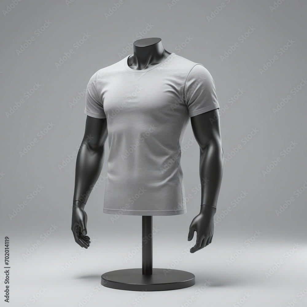Grey male t-shirt in manekin realistic mockup set from front and back ...