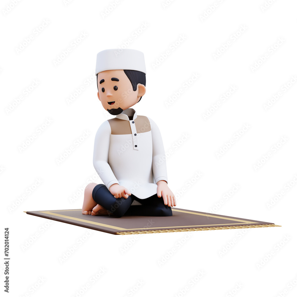 3D Characters of Muslim Man is in last tahiyat sitting during prayer ...