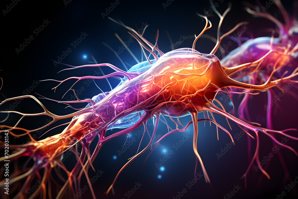 Colorful 3D illustrations on a black background of human nerves can be ...