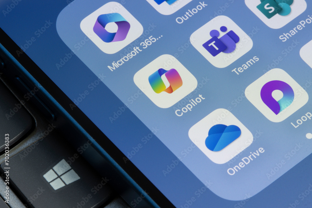 Portland, OR, USA - Jan 1, 2024: Assorted Microsoft apps, including ...