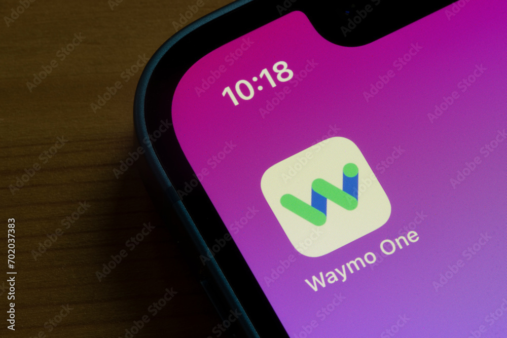 Portland, OR, USA - Jan 2, 2024: Waymo One autonomous ride-hailing app ...