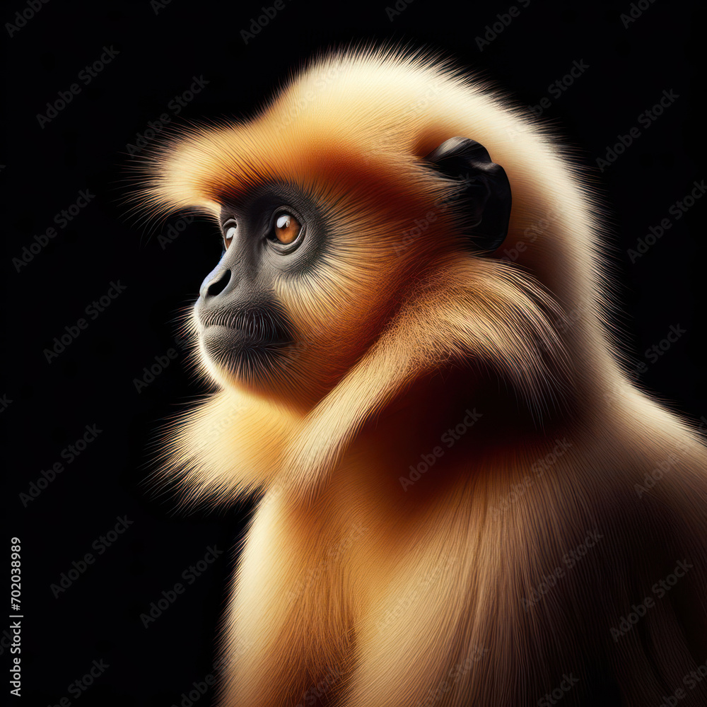 Golden langur snub-nosed monkey, Mono langur dorado de nariz chata ...