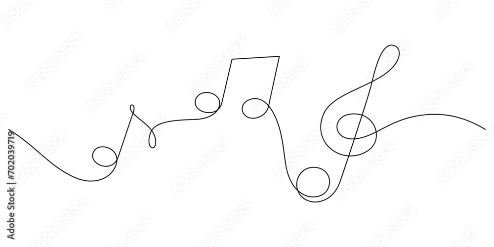 continuous line drawing of treble clef music notes minimalist Stock ...