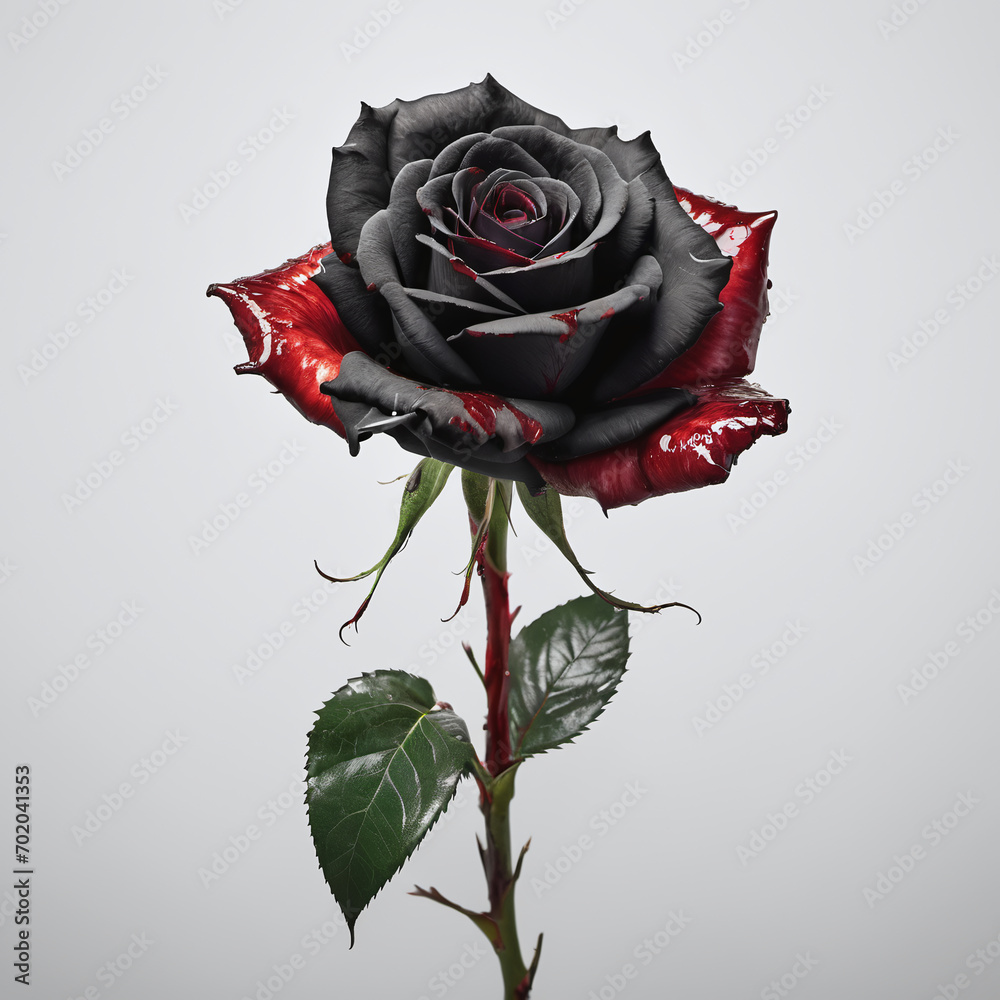 Black rose with blood on a plain background. Creative romantic love and ...