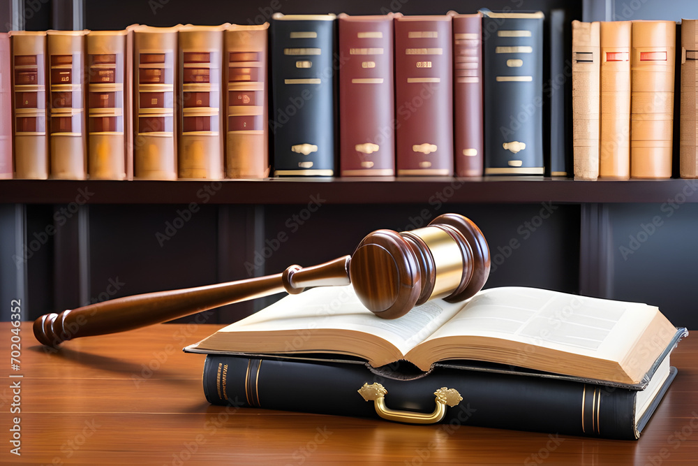 Old books in library with judge gavel on open law textbook in study ...
