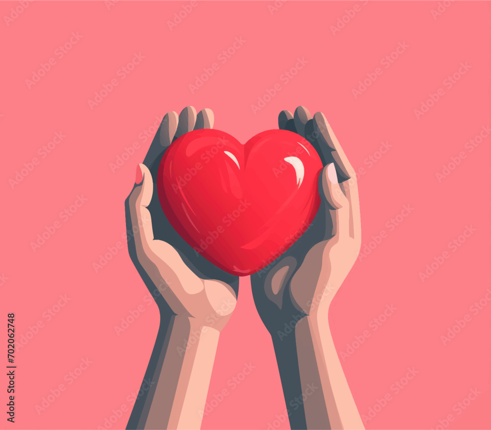 Human hands holding red heart. Vector illustration in flat cartoon ...