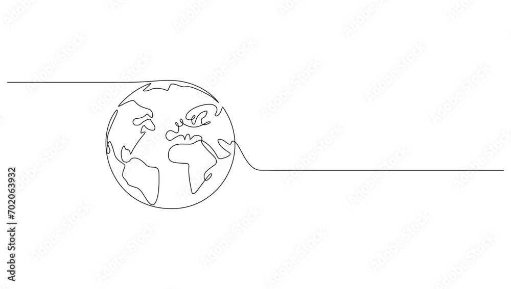 one line art Continuous Earth line drawing symbol. World map. Earth ...
