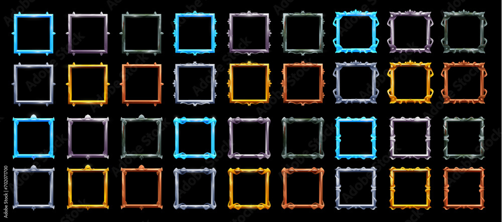 Rectangle avatar frames of golden, silver and ice, bronze and copper ...