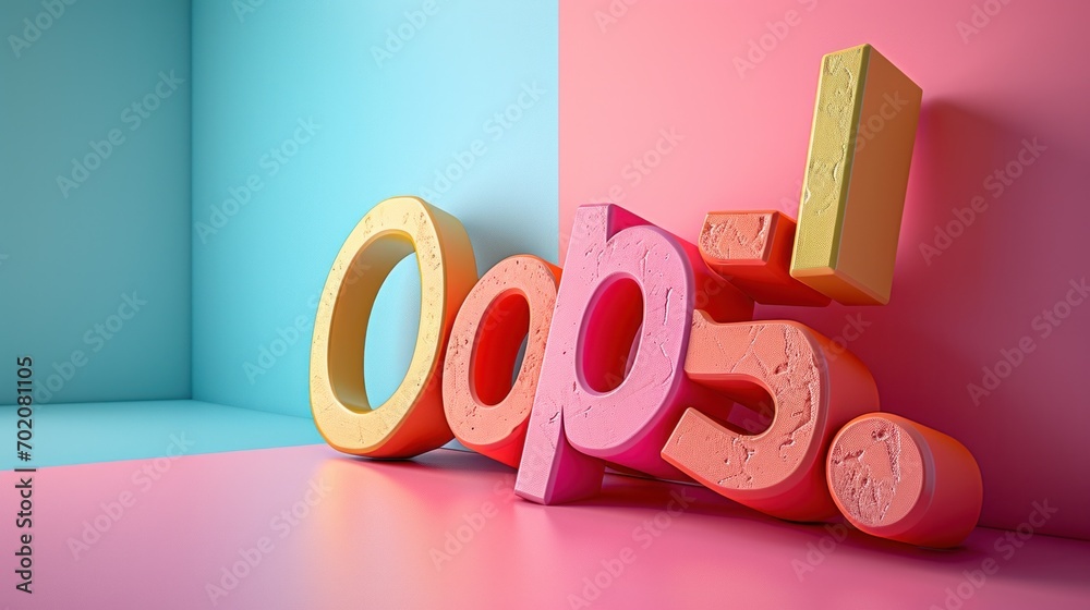 Bold and colorful 'Oops!' 3D text, popping against a dual-toned pink ...