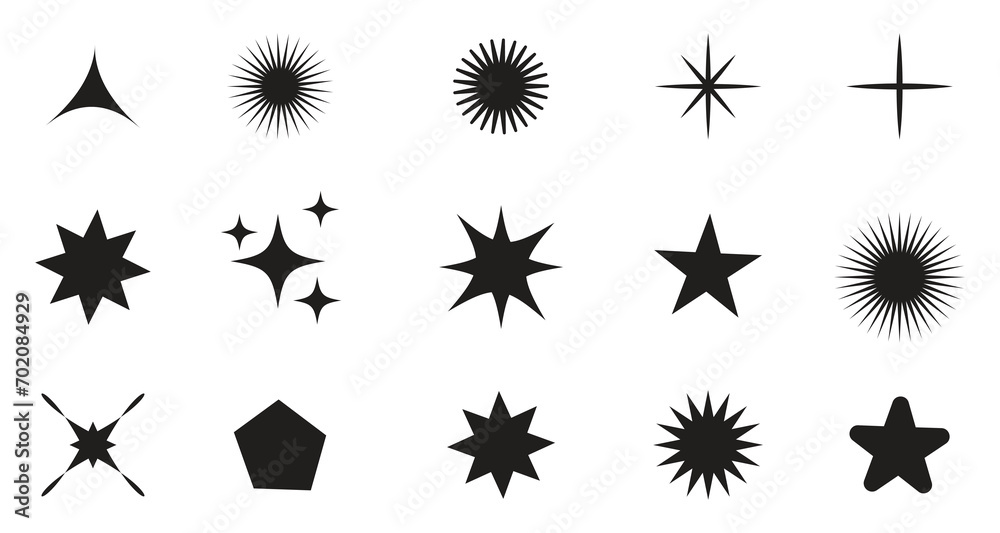 Different style of twinkling stars collection. Set of star shapes ...