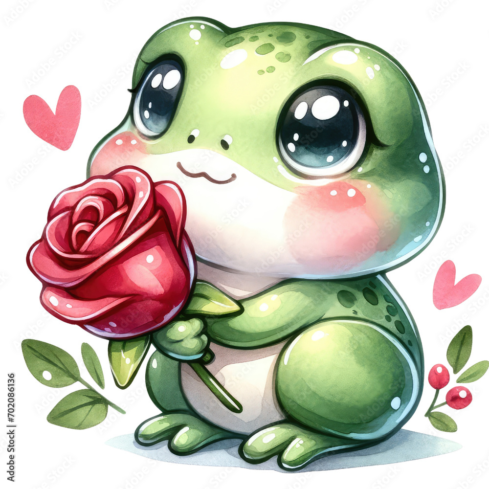 Watercolor Cute Frog in Valentine Clipart | Adorable Love Illustration ...